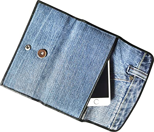 Bijoux De Ja Upcycling Blue Denim Large Capacity Money Flap Roomy Long Wallet Purse Clutch for Women BMW014