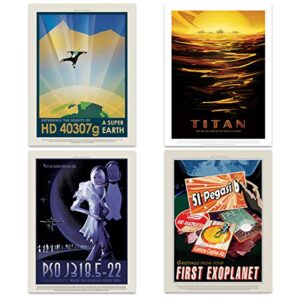 NASA Space Grand Tour Travel Exploration Exoplanet Art Print Poster Home Decor Premium Pack of 17 - includes Custom 50th Anniversary Apollo 11 Moon Landing Print