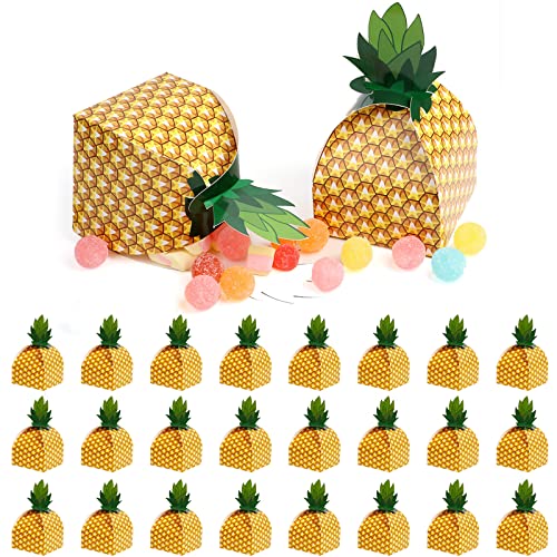 OurWarm 24pcs Pineapple Favor Boxes 3D Large Pineapple Gift Boxes Tropical Hawaiian Luau BBQ Summer Beach Pool Fruit Party Decorations