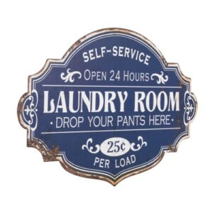 creative co-op vintage metal laundry room decorative wall sign, distressed blue