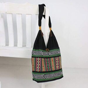 NOVICA Handmade Thai Hillside - Embroidered Multicolored Cotton Shoulder Bag, Tote Bag Large Shoulder Bag Top Handle Handbag with Yoga Mat Buckle for Gym, Work, School.