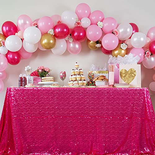 ShinyBeauty Hot Pink Sequin Tablecloth Rectangle 60inx102in Sequin Tablecloth for Wedding/Party-Fuchsia