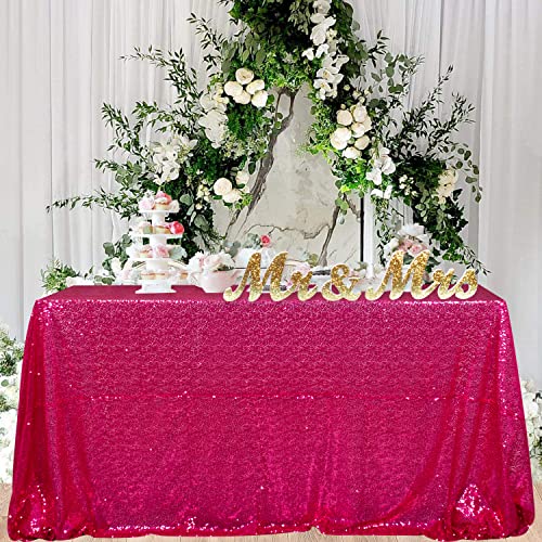 ShinyBeauty Hot Pink Sequin Tablecloth Rectangle 60inx102in Sequin Tablecloth for Wedding/Party-Fuchsia