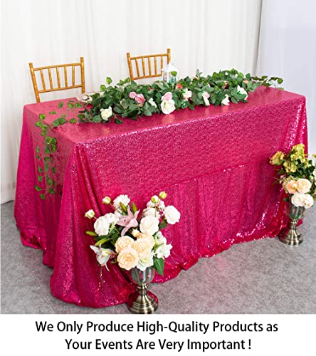 ShinyBeauty Hot Pink Sequin Tablecloth Rectangle 60inx102in Sequin Tablecloth for Wedding/Party-Fuchsia