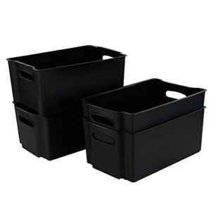 hommp 4-pack black stackable plastic storage basket/storage bin organizer