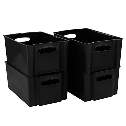 Hommp 4-Pack Black Stackable Plastic Storage Basket/Storage Bin Organizer