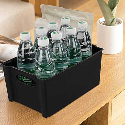 Hommp 4-Pack Black Stackable Plastic Storage Basket/Storage Bin Organizer