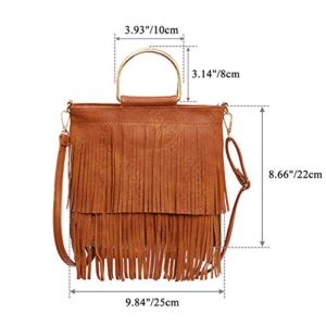 Ayliss Women Fringe Tassel Crossbody Bag Leather Shoulder Bag Hobo Handbag (Brown)