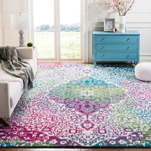 SAFAVIEH Watercolor Collection 5'3" x 7'6" Ivory / Fuchsia WTC672F Boho Chic Medallion Non-Shedding Living Room Bedroom Dining Home Office Area Rug