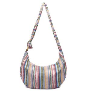 women large hippie crossbody bag cloth hobo sling bag cotton bohemian hand bags (off-white)