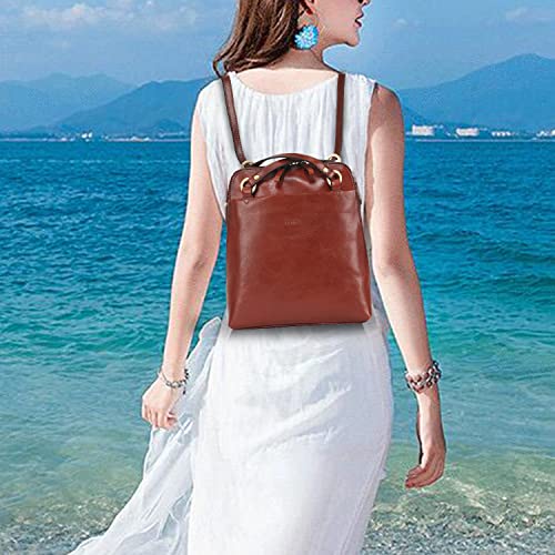 Banuce Fashion Italian Leather Convertible Backpack Purse for Women Small Shoulder Bag for 9.7 Inch iPad School Daypack Brown