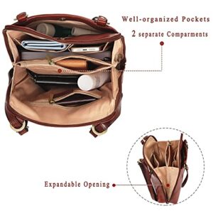 Banuce Fashion Italian Leather Convertible Backpack Purse for Women Small Shoulder Bag for 9.7 Inch iPad School Daypack Brown