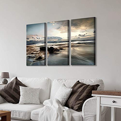 ARTISTIC PATH Seascape Canvas Art Wall Pictures: Beach Photographic Print on Canvas for Bedroom (Overall 48" Wx26 H,Multi-Sized)