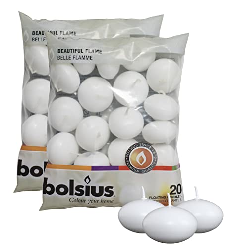 Bolsius Unscented 1.75" Floating Candles – Set of 40 White Floating Candles – Cute and Elegant Burning Candles – Candles with Nice and Smooth Flame – Party Accessories