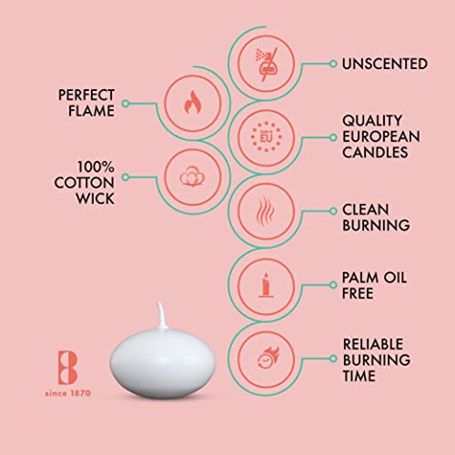 Bolsius Unscented 1.75" Floating Candles – Set of 40 White Floating Candles – Cute and Elegant Burning Candles – Candles with Nice and Smooth Flame – Party Accessories