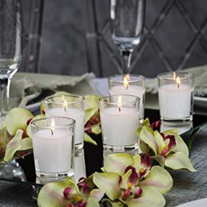 KISCO CANDLES: 10 Hour Votive Candles with Holders 12-Pack Clear Decorative Glass Home Decor, Beautiful Living Room, Kitchen, Bathroom Lighting | Long-Lasting Wax