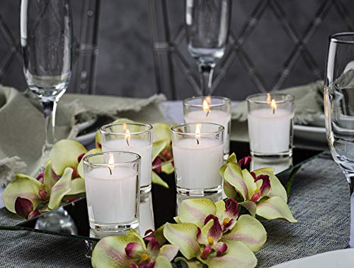 KISCO CANDLES: 10 Hour Votive Candles with Holders 12-Pack Clear Decorative Glass Home Decor, Beautiful Living Room, Kitchen, Bathroom Lighting | Long-Lasting Wax