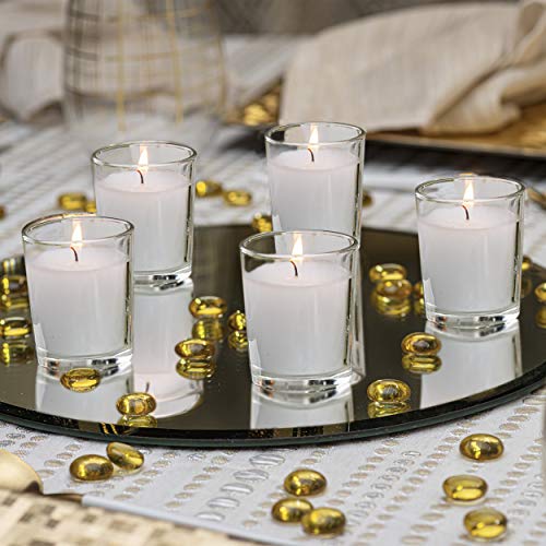 KISCO CANDLES: 10 Hour Votive Candles with Holders 12-Pack Clear Decorative Glass Home Decor, Beautiful Living Room, Kitchen, Bathroom Lighting | Long-Lasting Wax