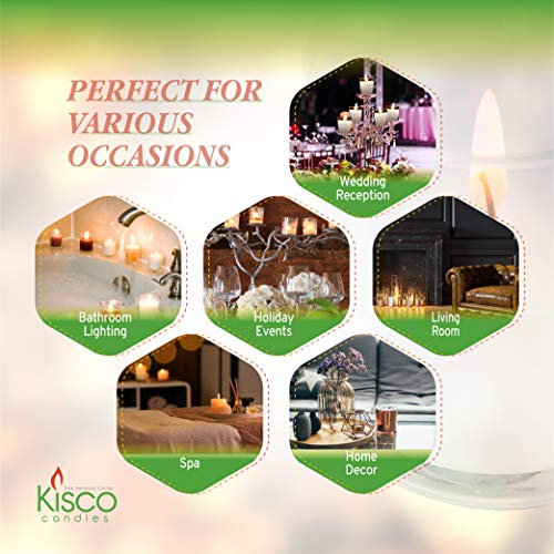 KISCO CANDLES: 10 Hour Votive Candles with Holders 12-Pack Clear Decorative Glass Home Decor, Beautiful Living Room, Kitchen, Bathroom Lighting | Long-Lasting Wax