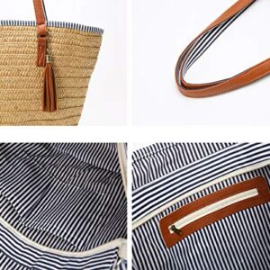 Epsion Straw Beach Bags Tote Tassels Bag Hobo Summer Handwoven Shoulder Bags Purse With Pom Poms