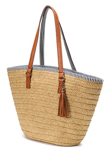 Epsion Straw Beach Bags Tote Tassels Bag Hobo Summer Handwoven Shoulder Bags Purse With Pom Poms