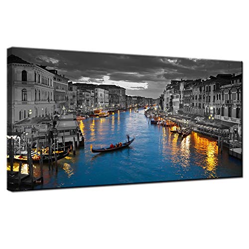 LevvArts - Venice Italy Canvas Wall Art Beautiful Grand Canal Landscape Photograph Night City Skyline Canvas Print Poster for Home Bedroom Living Room Wall Decor Framed and Easy Hanging