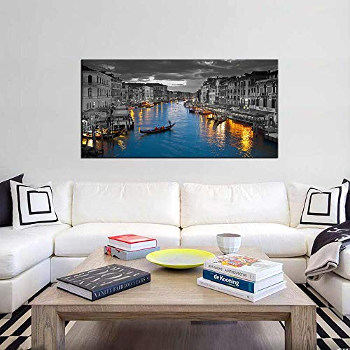 LevvArts - Venice Italy Canvas Wall Art Beautiful Grand Canal Landscape Photograph Night City Skyline Canvas Print Poster for Home Bedroom Living Room Wall Decor Framed and Easy Hanging