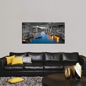 LevvArts - Venice Italy Canvas Wall Art Beautiful Grand Canal Landscape Photograph Night City Skyline Canvas Print Poster for Home Bedroom Living Room Wall Decor Framed and Easy Hanging