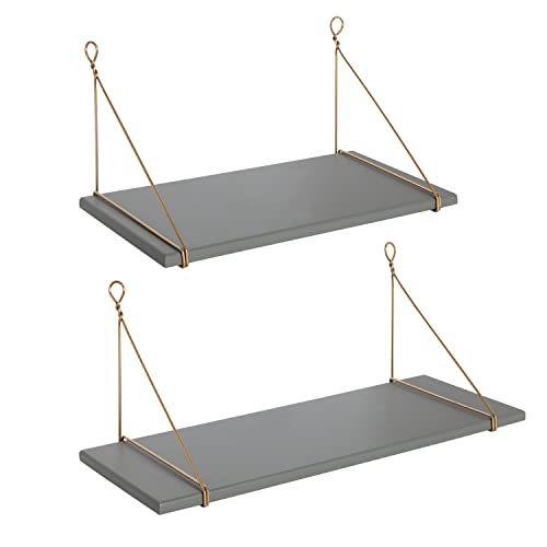 Kate and Laurel Vista Wood and Metal Wall Shelves, 2 Piece Set, Gray and Gold