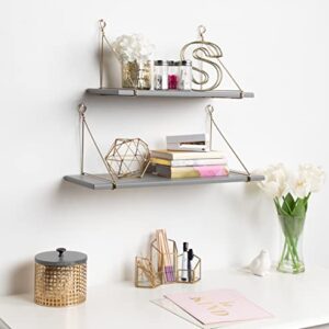 Kate and Laurel Vista Wood and Metal Wall Shelves, 2 Piece Set, Gray and Gold