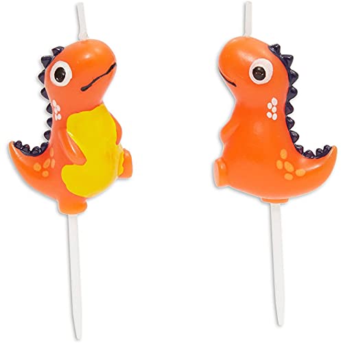 3D Dinosaur Cake Topper with Thin Candles in Holders (18-Pack)