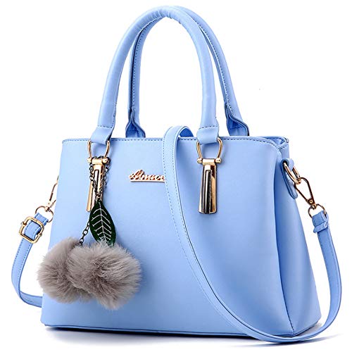 Rullar Women Ladies Multifunction Satchel Top-handle Shoulder Crossbod Bag with Plush Ornaments Tote Purse Handbag Sky Blue