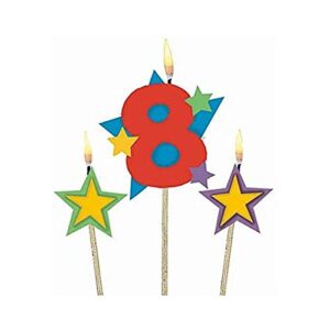 amscan #8 decorative birthday candle & star candles| party supply | 3 pieces