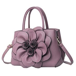 cayla 3d floral handbags for women top handle purse pu leather satchel bag small tote bags vintage handbag girl shoulder bag-purple