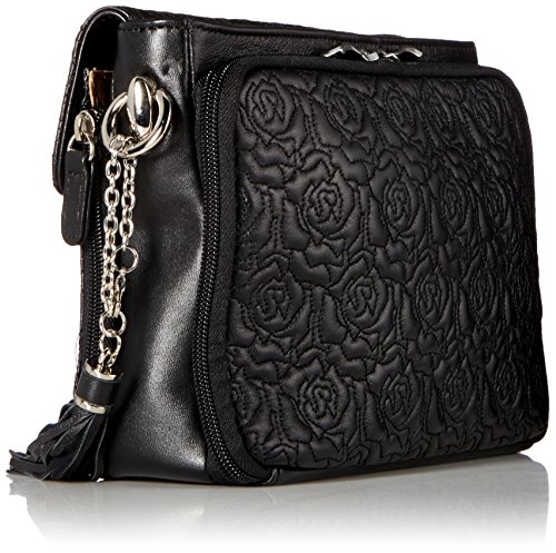 GTM Gun Tote'n Mamas Concealed Carry Rose Embroidered Lambskin Cross-Body Shoulder Bag, Black, Medium