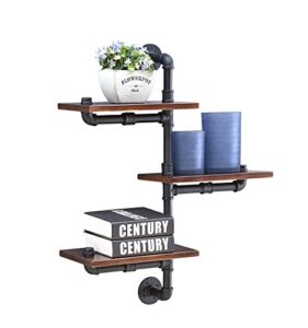 danya b. 3-tier vertical floating staggered industrial rustic pipe shelves – wall mount