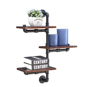 Danya B. 3-Tier Vertical Floating Staggered Industrial Rustic Pipe Shelves - Wall Mount