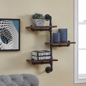 Danya B. 3-Tier Vertical Floating Staggered Industrial Rustic Pipe Shelves - Wall Mount