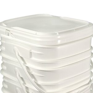 5.3 Gallon White Rectangular Bucket/Pail with Hinged Snap Lid, 4 Pack