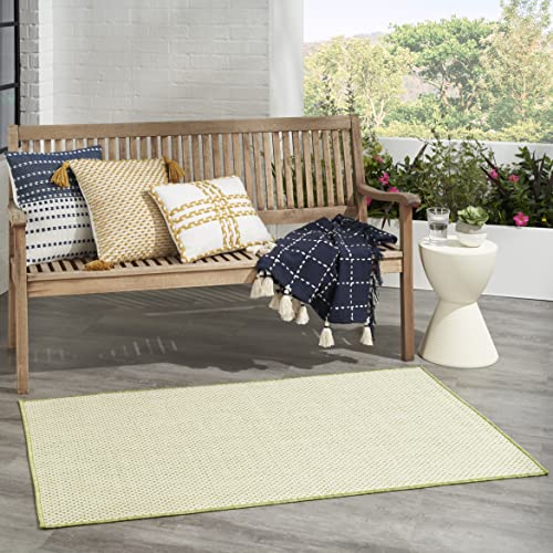 Nourison Courtyard Indoor/Outdoor Ivory Green 3' x 5' Area Rug, Easy Cleaning, Non Shedding, Bed Room, Living Room, Dining Room, Kitchen (3x5)