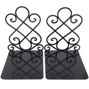 Anwenk Vintage Bookends with Felt Pads 2.2LB Heavy Duty Bookend Holder Long Base, Luxury Art Book Stand Retro Antique Style,Non-Skid Felt Pads to Protect Bookshelf Bookcase-Black,1 Pair