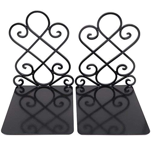 Anwenk Vintage Bookends with Felt Pads 2.2LB Heavy Duty Bookend Holder Long Base, Luxury Art Book Stand Retro Antique Style,Non-Skid Felt Pads to Protect Bookshelf Bookcase-Black,1 Pair