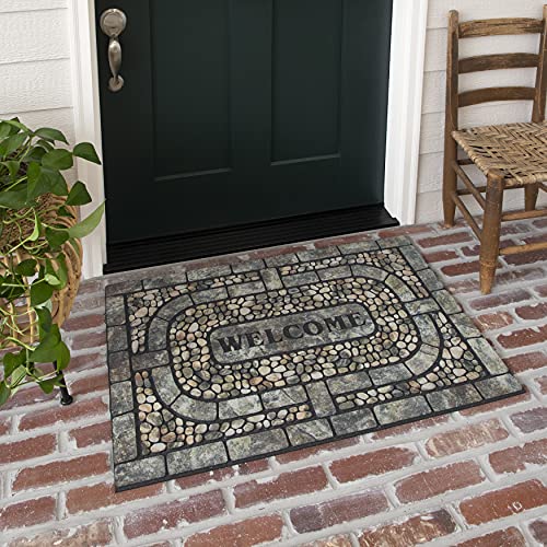 Mohawk Home Recycled Rubber Door Mat, Welcome Garden Pebbles Gray (23" x 35")