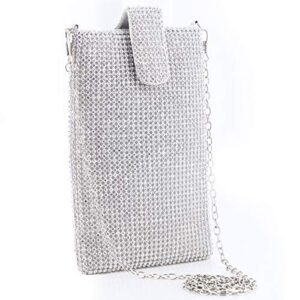 evening handbags clutch purses for women crystal rhinestone small crossbody bag cell phone purse wallet in silver