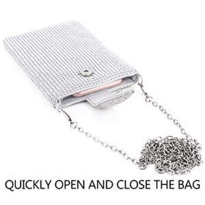 Evening Handbags Clutch Purses for Women Crystal Rhinestone Small Crossbody Bag Cell Phone Purse Wallet in Silver