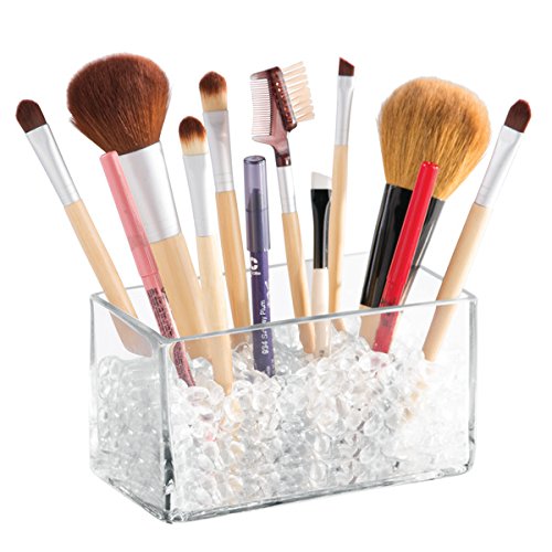 InterDesign Bella Cosmetic Organizer with Decorative Beads to Hold Makeup Brushes, Lipstick, Mascara, Eyeliner - 6", Clear