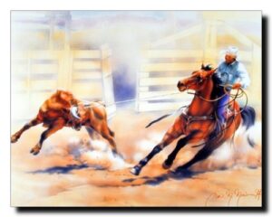 western cowboy wall decor rodeo picture calf roping horse art print poster (16×20)