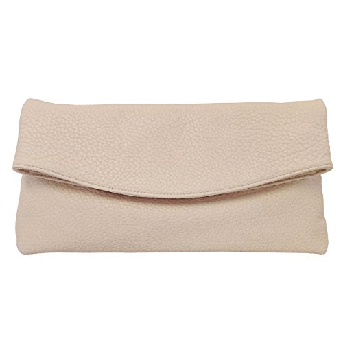 JNB Faux Leather Oversize Foldover Clutch, Sand