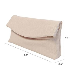 JNB Faux Leather Oversize Foldover Clutch, Sand