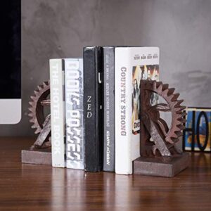 MyGift Decorative Bookends Realistic Industrial Gear Shaped Bronze-Tone Bookends, 1 Pair